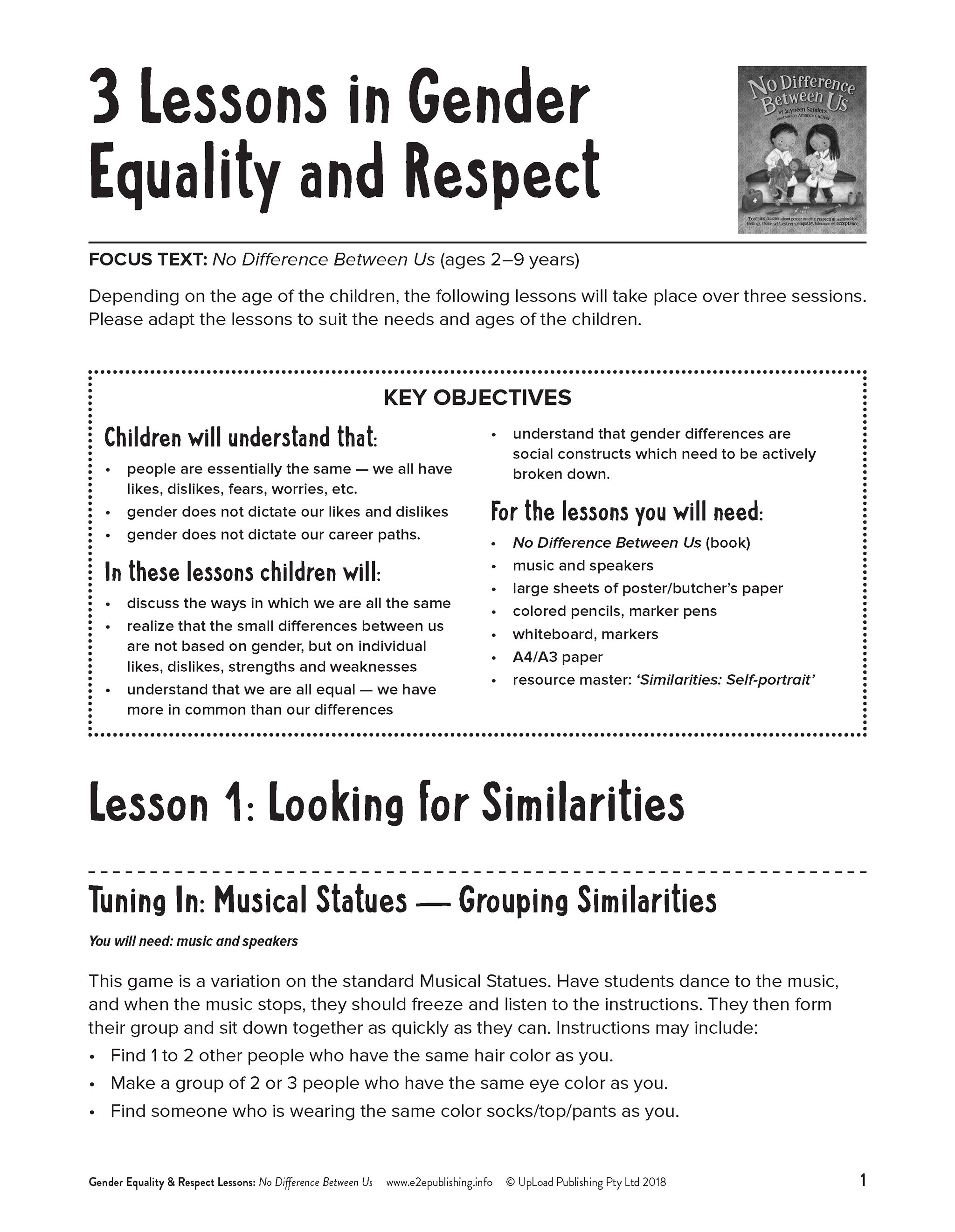 Gender Equality & Respect VALUE BUNDLE Lesson Plan – Educate2Empower ...